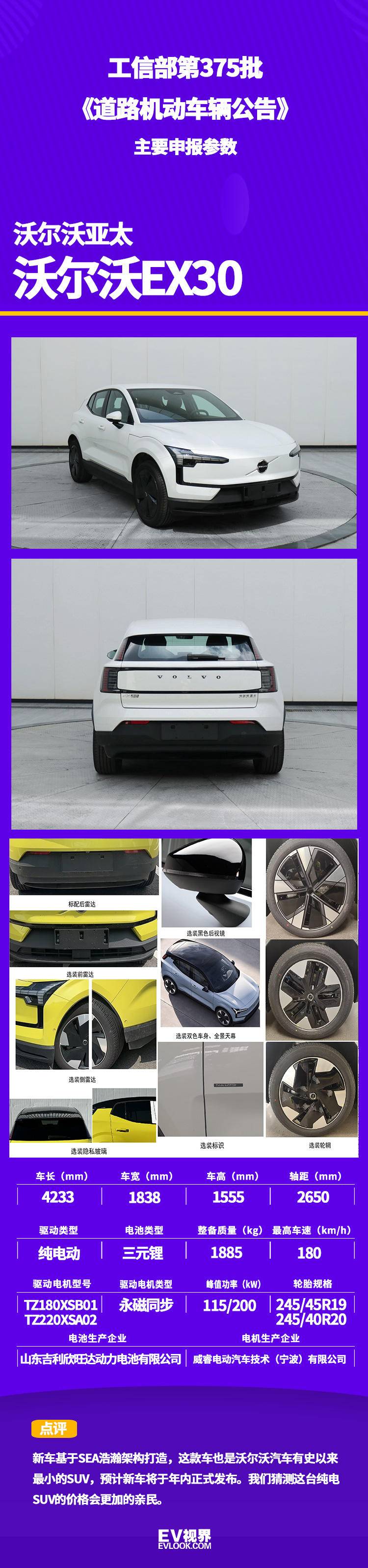 基于SEA浩瀚架构打造 国产沃尔沃EX30申报图曝光