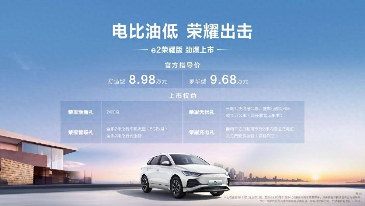 电比油低，荣耀出击！比亚迪e2荣耀版正式上市，8.98万元起售