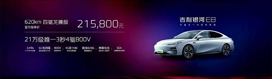 吉利银河E8加推龙腾版，科技平权16.58万起，800V+四驱仅21.58万