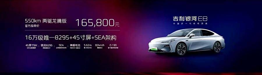 吉利银河E8加推龙腾版，科技平权16.58万起，800V+四驱仅21.58万